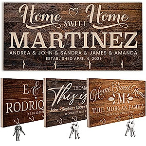 Personalized Key Hook for Wall - Cuztomized Wooden Key Hooks Decorative for Home Kitchen Farmhouse Decor - Custom Organizer Mother's Day Gift for Key Bill Glass Holder for Entryway Storage Hallway C01