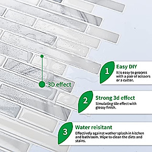 LONGKING 10-Sheet Self-Adhesive Peel and Stick Backsplash for Kitchen, Vinyl Decorative Tiles (Light Gray)