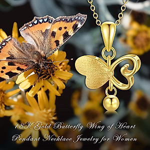 SISGEM Solid 18K Gold Butterfly Necklace for Women, Real Gold Heart Butterfly Pendant Jewelry Anniversary Christmas Gift for Her, Mom, Wife, Girls