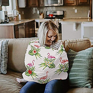 Tropical Baby Car Seat Covers, Nursing Cover Breastfeeding Scarf/Shawl, Infant Carseat Canopy, Stretchy Soft Breathable Multi-use Cover Ups, Animal Flamingo Flower Summer