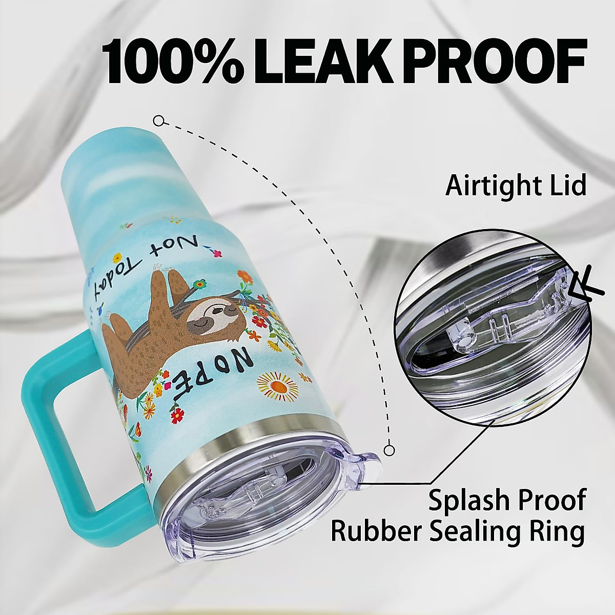 ZNYYZYBA 40 oz Tumbler with Handle and Straw Sloth Tumbler with Handle Insulated Leak Proof Travel Coffee Mug, Reusable Sloth Gift Tumblers