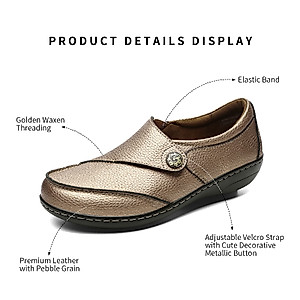 Geoeleph Women's Gold Loafers Casual Slip-Ons Comfort Walking Flats Leather Driving Moccasins 8 M US