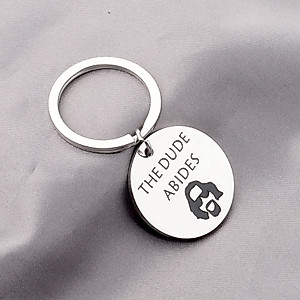 BLEOUK The Dude Gift Lebowski Inspired Keychain Crime Movie Fans Gift Bowling Gift (THE DUDE ABIDES)