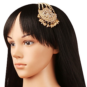 Touchstone Indian Bollywood Pretty Magical Floral Handcrafted Indian Mughal Kundan Look Faux Pearls Hangings Head Enhancing Bridal Designer Jewelry Jhoomer in Gold Tone for Women.
