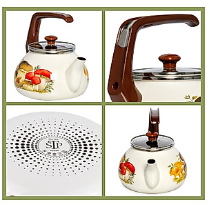 Enameled Aluminum Tea Kettle Mushrooms Enamel Kettle 2.3-qt. (2.2 L) Hot Water TeaKettle pot for Stovetop Teapot Ideal for Camping
