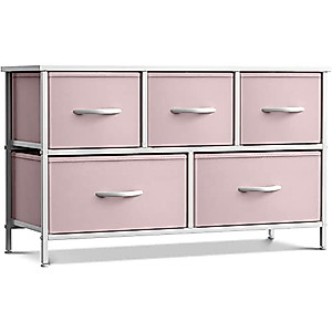 Sorbus Kids Dresser with 5 Drawers - Storage Chest Organizer Unit with Steel Frame, Wood Top, Easy Pull Fabric Bins - Long Wide TV Stand for Bedroom Furniture, Hallway, Closet & Office Organization