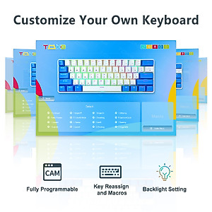 TMKB GK61 60% Wireless Mechanical Gaming Keyboard, 2.4Ghz/Bluetooth/Wired Programmable IPX4 Waterproof Compact Keyboard with RGB Backlit Hot Swappable Gateron Optical Brown Switch for Mac Windows PC