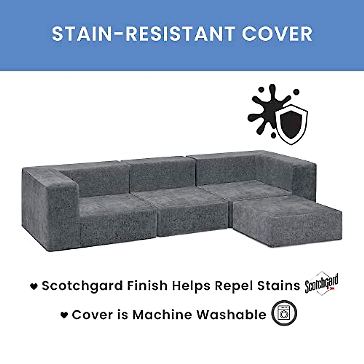 Delta Children Cozee 4-Piece Customizable Sectional Sofa Set, Grey