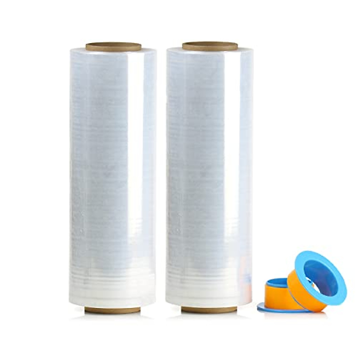 2 Pack 1500ft Industrial Clear Stretch Wrap Film 70 Gauge 15" with 3inch Plastic Rolling Handle for Pallet Wrap, Durable Self-Adhering Packing, Moving, Packaging, Heavy Duty Shrink Film, BOMEI PACK