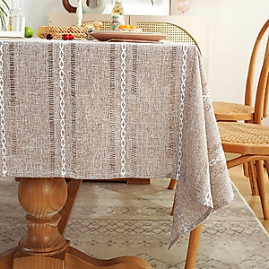 Chassic 60 x 120 inches Farmhouse Style Linen tablecloths, Wrinkle Resistant Washable Dining Room Table Cloths for 8 Foot Rectangle Tables - Hemstitch Light Coffee
