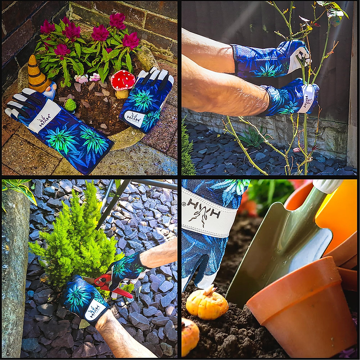 HMH Leather Gardening Gloves - Large, Green Short, Unisex