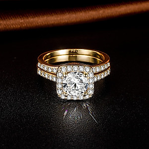18K Gold Plated Two-in-One Wedding Engagement Eternity Rings Halo Cubic Zirconia Bridal Rings Set 7