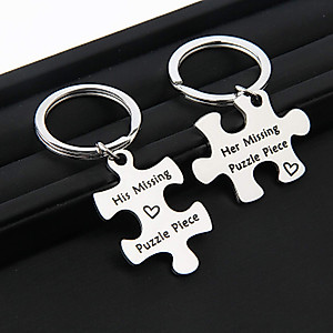 TGBJE Puzzle Piece Keychain Set Her Missing Puzzle Piece,His Missing Puzzle Piece Keychain Couple Gift Boyfriend,Husband Gift (His and Her Keychain)