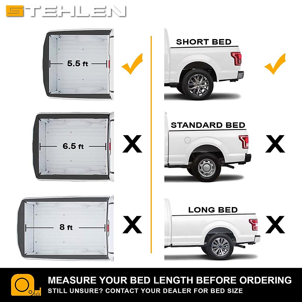 Stehlen 714937188792 Compatible with 2004-2014 Ford F150 / 2006-2008 Lincoln Mark LT 5.5 Feet (66") Short Bed Lock and Roll Up Tonneau Cover - Black