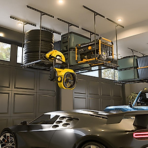 Besiost 32 Inches L Shaped Overhead Storage Rack, Height Adjustable Garage Storage Organization System, Heavy Duty Reversible Garage Ceiling Storage Rack for Garage, Warehouse, Load 700LBS