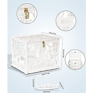 BestYiJo Wedding Card Box With Locks, Large Vintage Diy Gift Box For Wedding Reception Anniversary Baby Gift, Money Box, 11.8 X 9.5 X 8.9 (White)