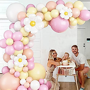 Daisy Flower Balloon Garland Arch Kit 137 pcs Groovy Flower Foil Balloons Boho Pastel Pink Yellow White Orange Birthday Party Decorations for Girls Bridal Baby Shower Wedding Carnival Holiday