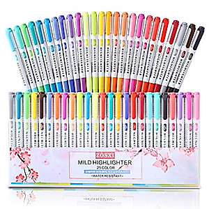 Highlighter Double Ended Mild color Highlighter Fluorescent Marker pen for Coloring, Underlining, Highlighting,Broad and Fine Tips,Assorted 25 Colors (25 Color set)