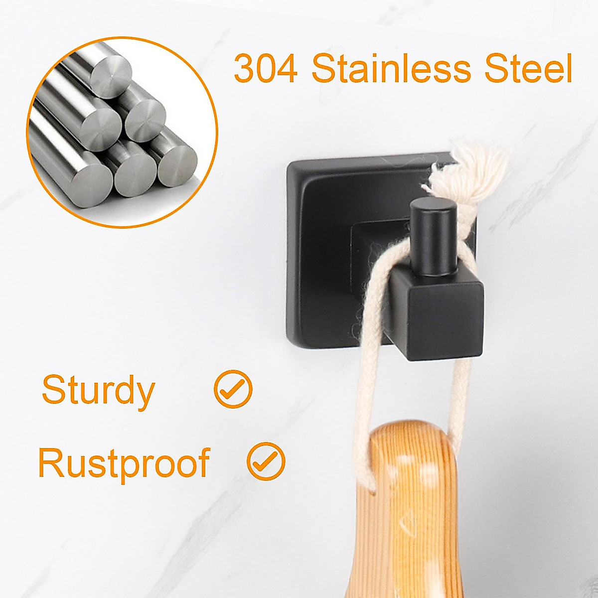 TocTen Bathroom Hook - 2 Pack Square Robe/Towel Hooks, 304 Stainless Steel Rustproof Coat Hook Wall Mounted, Heavy Duty Hanger Wall Hooks for Bathroom Kitchen Back Door Wardrobe(Matte Black)