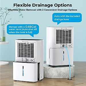 5000 Sq.ft Energy Star Dehumidifier for Basement, PLUSCENT 52 Pints Quiet Dehumidifiers with Drain Hose for Home Large Room Bedroom, Smart Humidity Control & Monitor, 4 Operation Modes, 24H Timer