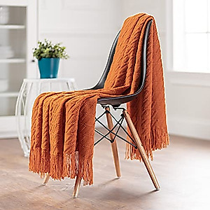 Chanasya Orange Throw Blanket with Tassels - Acrylic Knitted Super Soft Warm Cozy Lightweight Chic Boho Pumpkin Blanket for Fall Bed Sofa Chair Couch Cover Living Bed Room (50x65 Inches) Orange