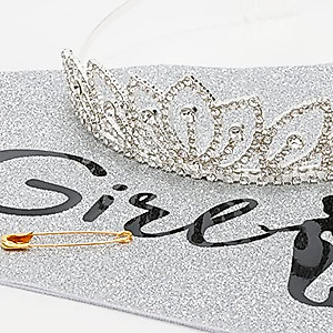 Vovii Birthday Girl Sash and Tiara Set Birthday Gifts for Women Birthday Rhinestone Silver Crown and Girls for Prom Cosplay Photography Halloween Birthday Party