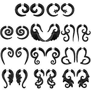 16g Graceful Tribal Spiral Fake Gauges Acrylic Ear Tapers Fake plugs Horn stud earrings (11 Pairs Mixed-styles)