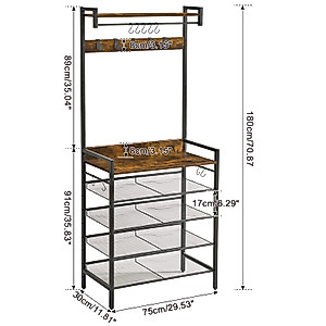 IBUYKE Coat Rack Shoe Rack, 4 in 1 Multi-Function Hall Tree with Slant Adjustable Shoe Storage, 5-Tier Storage Shelf and 9 Hooks Removable, Industrial Accent Furniture for Entryway, UTXJ008H