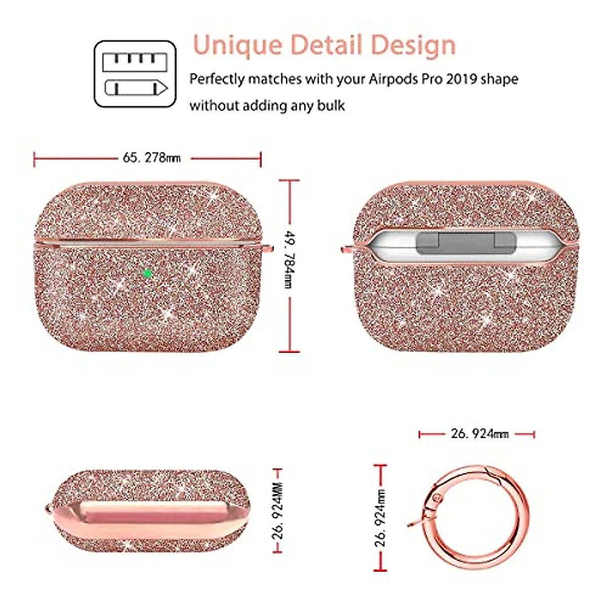 Casewind AirPod Pro Case,AirPods Pro Case,AirPods Pro Case Cover Bling Glitter Cute Full Protective Hard Shockproof Keychain Ring for Women Girl Men AirPod Pro Charging Case,Front LED Visible,Pink