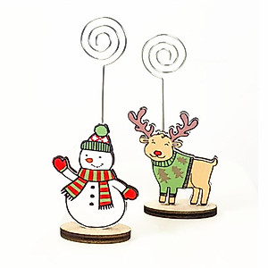 PRETYZOOM 12pcs Christmas Place Card Holder Wire Santa Snowman Photo Stands Table Number Cards Memo Note Clips for Holiday Party Decorations