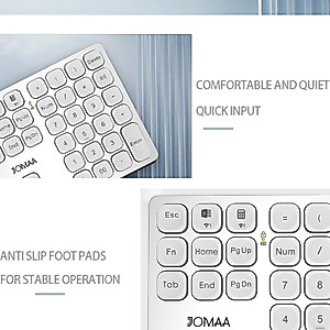 JOMAA 36 Keys Bluetooth Numeric keypad Portable Mini Financial Accounting Rechargeable Number pad Ultra-Silent for iPad Laptop,Mac, iMac, Tablet, PC and Desktop (Silver)