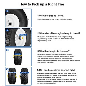 15x6.00-6 Lawn Mower Tires, Riding Lawn Mower Tires 15x6.00-6, 4 Ply Tubeless Lawn Tractor Tires, 3" Offset Hub Long with 3/4" Bushings, Pack of 2
