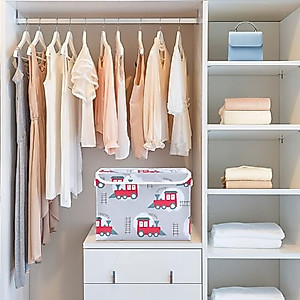 Krafig Toy Trains Foldable Storage Box Large Cube Organizer Bins Containers Baskets with Lids Handles for Closet Organization, Shelves, Clothes, Toys