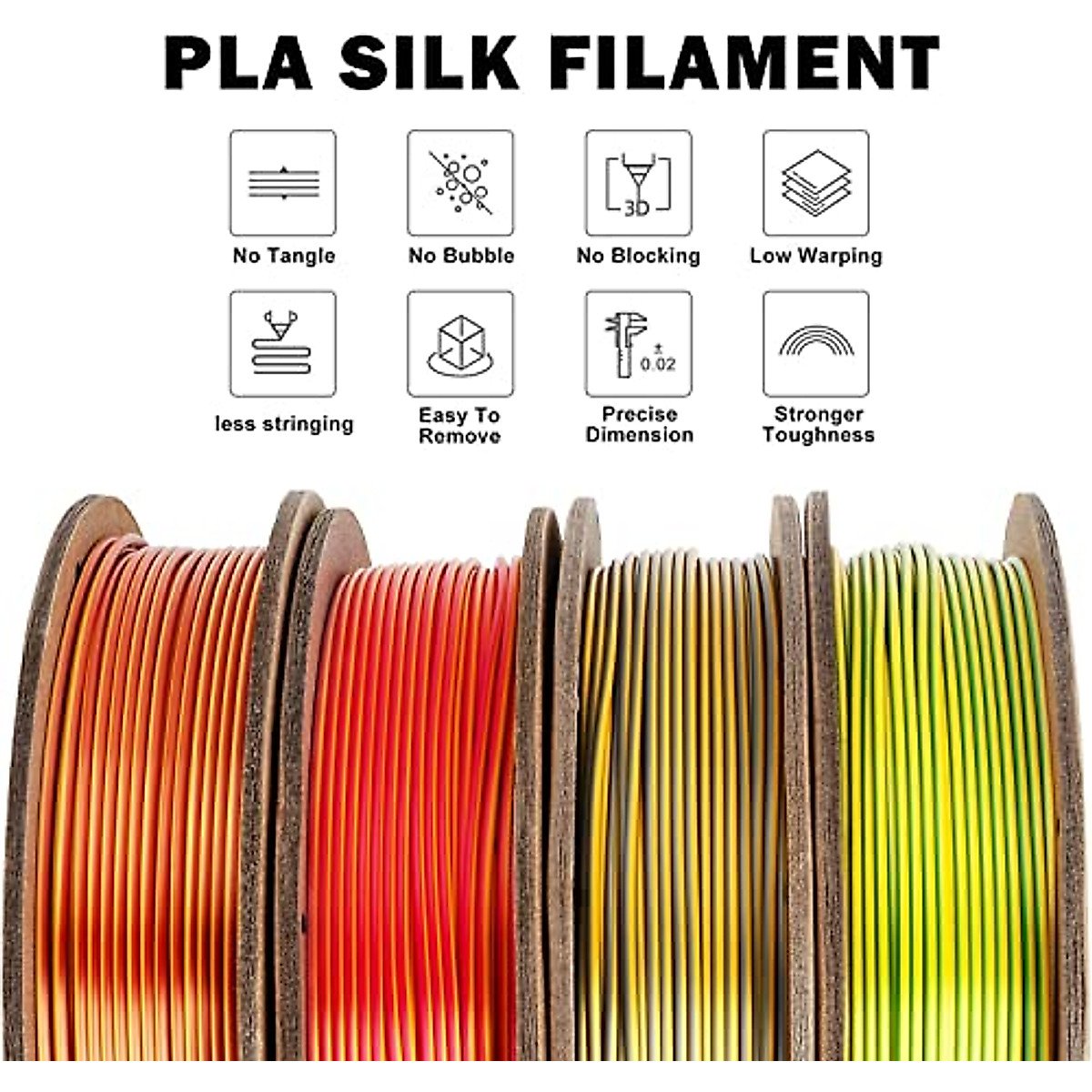 Silk Filament 1.75mm PLA Bundle - ERYONE PLA 3D Printer Filament -Dual Color 3D Printing Filament Dimensional Accuracy +/- 0.03mm, 250g * 4 Spools