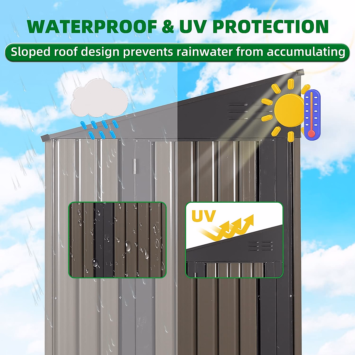 GRAVFORCE Outdoor Storage Shed 4 x 8 FT, Metal Garden Sheds Tool Shed Outdoor Storage Lean to Shed with Single Lockable Door for Patio, Backyard, Outdoor (Brown)