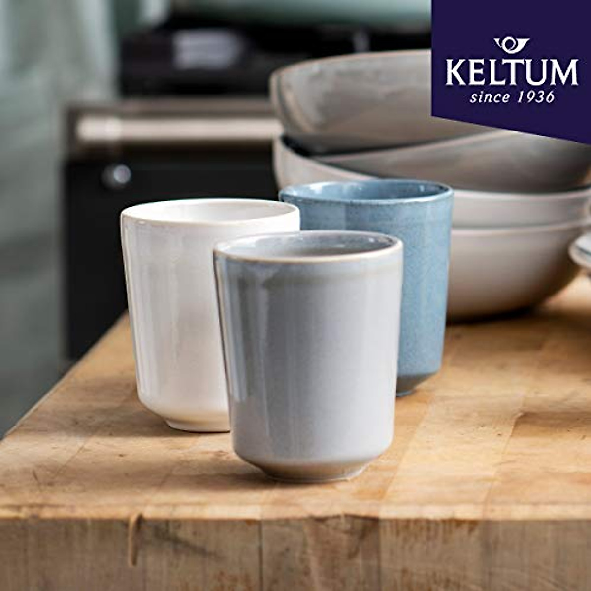 Keltum Smokey Blue Glazed Stoneware 8.5 oz. Mugs, Set of 2