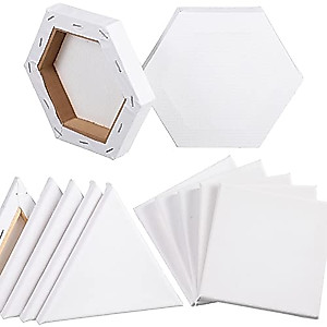 Chinco 12 Pieces Stretched Painting Canvas Side Length Blank Canvas Triangle Square Hexagon Shape Fabric Canvas Panels Boards Art Supplies for Painting Acrylic Pouring Artist Painters(8 Inch)
