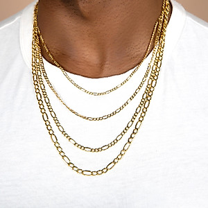 PORI JEWELERS 14K Yellow Gold 2.5mm, 3.5mm, 4.5mm, or 5.5mm Figaro Link Chain Necklace- Made in Italy- Multiple Lengths Available (4.5MM, 24 Inch)