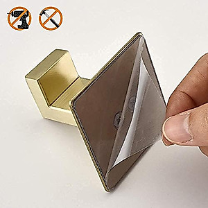 WOLIBEER Gold Coat Hooks Self Adhesive, No Drilling Towel Hooks Stick on Door Hooks Robe Hooks Wall Hooks for Bathroom Kitchen 2 Pack