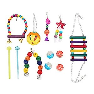 Deosdum 12Pcs Bird Toys Parrot Chewing Toys,Hanging Bell Pet Bird Cage Hammock Swing Toy Hanging Toy for Small Parakeets Cockatiels, Conures, Macaws