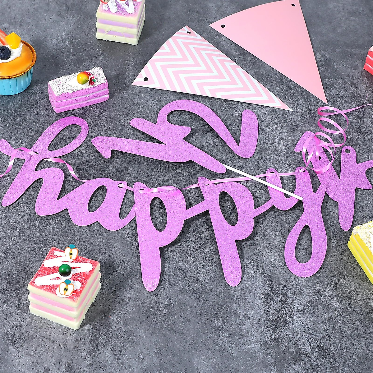 Happy 1/2 Birthday Banner Glitter Half Birthday 6 Months Happy Birthday Banner Happy Birthday Bunting Banner Birthday Party Decorations for Half Year Baby Shower, Pink