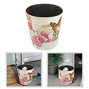 Zerodeko Small Waste Basket Leather Trash Can Wastebasket Waste Paper Bin Vintage Butterfly Flower Pattern Waste Bucket Garbage Can for Home Office Studio Bathroom Bedroom 10L Waste Paper Basket