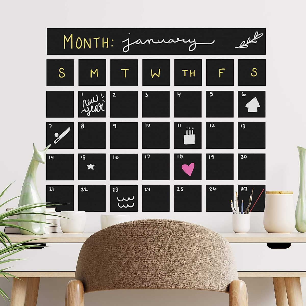 Black Chalkboard Contact Paper Roll - 8 FT Chalk Board Paper Roll Peel & Stick with Chalk Sticks - 17 x 96in Chalkboard Sticker Paper - Removable Black Sticker Self Adhesive Wallpaper Blackboard Decal