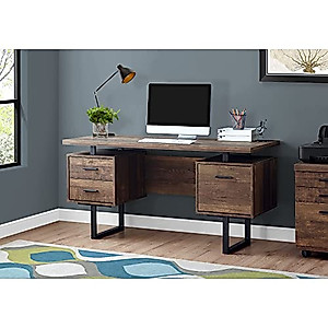 Monarch Specialties Computer Desk with Drawers - Contemporary Style - Home & Office Computer Desk with Metal Legs - 60"L (Brown Reclaimed Wood Look)