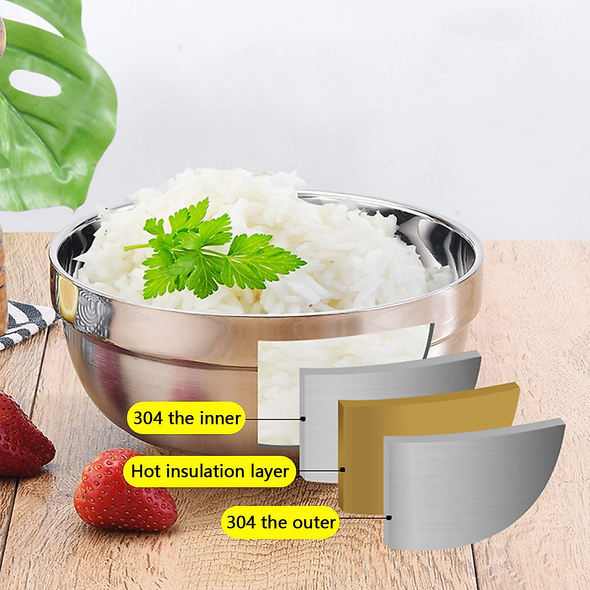 LIANGCHUANG Heat Insulated Stainless Steel Bowls, SUS 304, Double Walled Multipurpose, 30 oz, Perfect Snack Bowls for Serving Ice Cream or Hot Soup, Cereal, Rice, Noodles, Salad. (1 Pack)