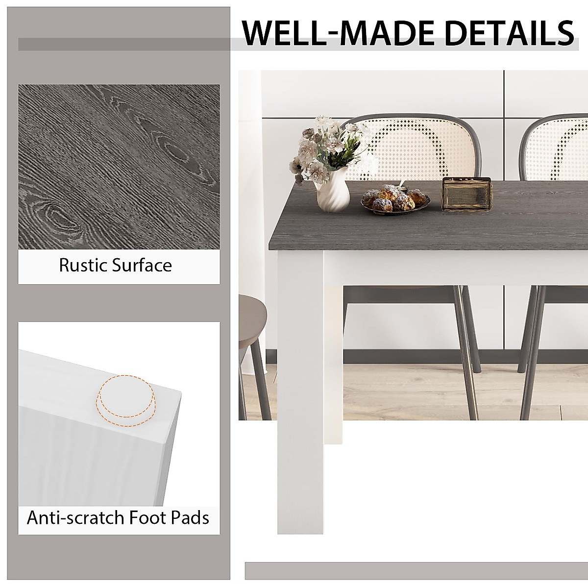 Giantex 5-Piece Wooden Dining Set, Modern Rectangular Dining Table & 4 High-Back Chairs, Dinette Set w/Rubber Wood Legs, Kitchen Furniture for Dining Room Kitchen Restaurant (Dark Grey+White)