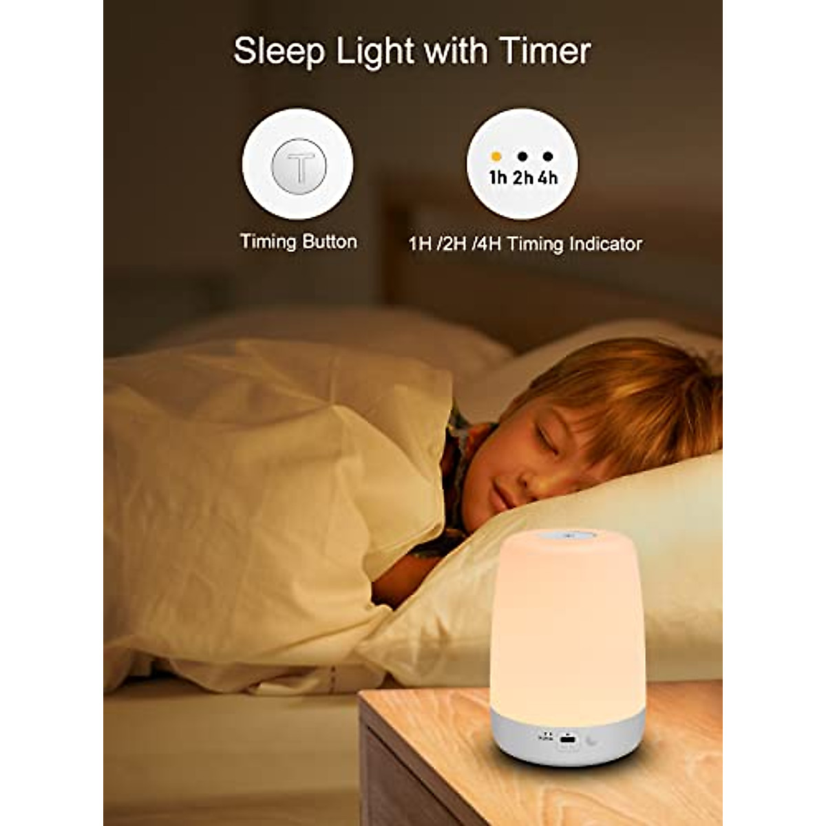 YYDSKIT Night Light for Kids Baby Nursery 200hrs Rechargeable Touch 3Dimming 5Color Changing Lamp 3Timers Portable