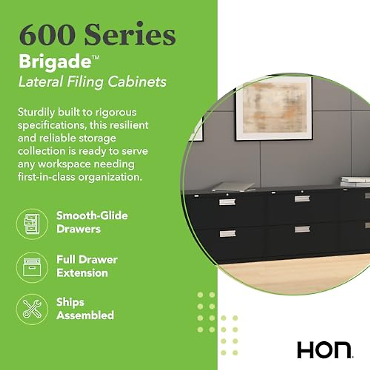 HON Brigade Lateral Legal or Letter File Cabinet, 2 Drawers, Black