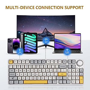 EPOMAKER TH96 96% Hot Swap RGB 2.4Ghz/Bluetooth 5.0/Wired Gasket Mounted Mechanical Keyboard with South-Facing RGB LEDs, 6000mAh Battery, Knob Control for Windows/Mac(Theory MDA, Flamingo)