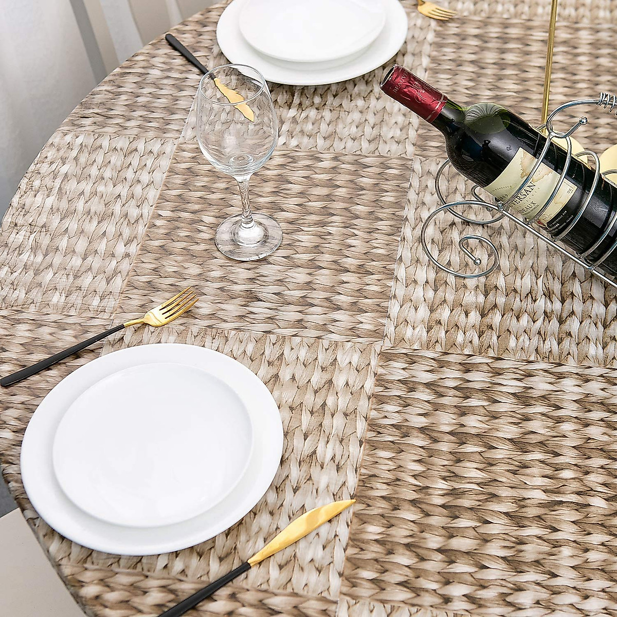 Hanming Covers for Tablecloth The Home Elastic Edged Flannel Backed Waterproof Vinyl Fitted Table Cover Large Round Woven, 36 - 44 Inch Round Table